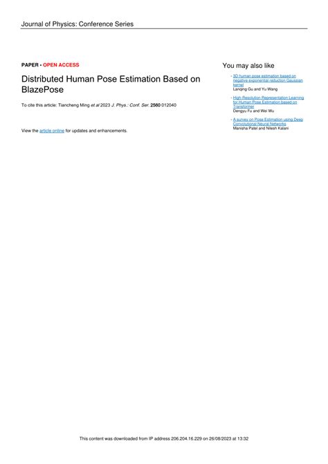 PDF Distributed Human Pose Estimation Based On BlazePose