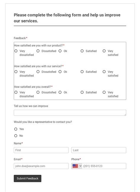 Customer Feedback Form For Products