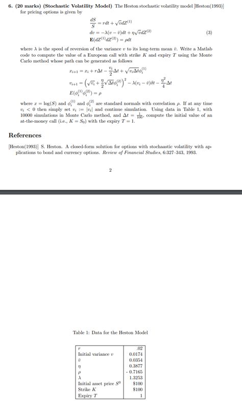 6 20 Marks Stochastic Volatility Model The