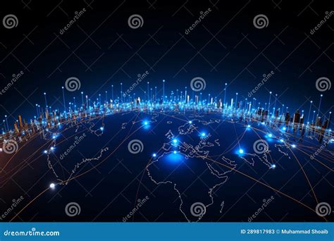 A Radiant Digital Earth With Interconnected Dots Lines And Rays Stock Illustration