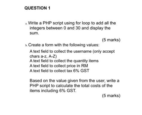 solved question 1 a write a php script using for loop to
