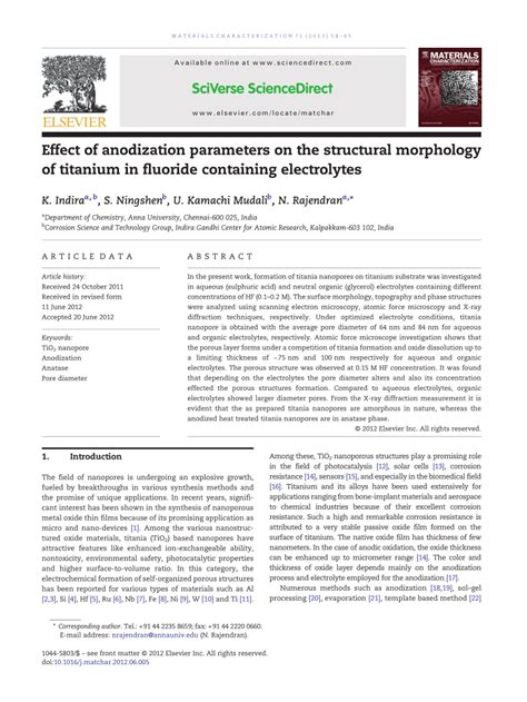 Pdf Effect Of Anodization Parameters On The Structural Morphologyof