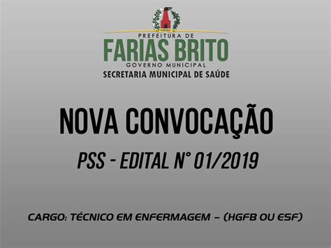 Nova Convocação Pss Edital N° 012019 Farias Brito Governo Municipal