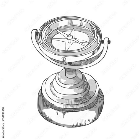 Compass Pencil Sketch Illustration Black And White Hand Drawing Stock