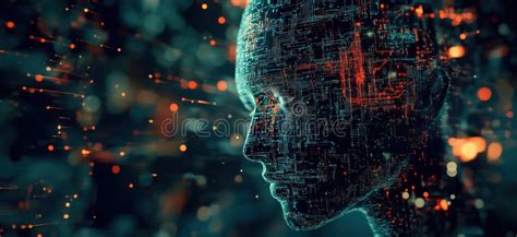 Digital Human Face With Glowing Circuitry And Data Patterns In