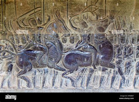Cambodia Angkor Angkor Wat Bas Relief Army Of Suryavarman Ii Stock