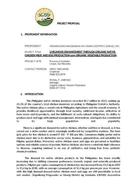 Native Chicken Proposal FILE PROJECT PROPOSAL PROPONENT INFORMATION PROPONENT ORGANIKONG