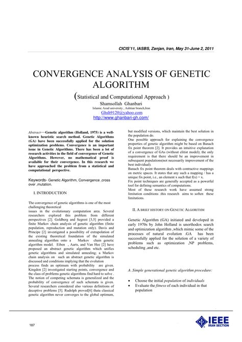 pdf convergence analysis of genetic algorithm statistical and