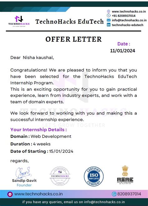 nisha kaushal on linkedin starting an internship as web development intern at technohacks edutech