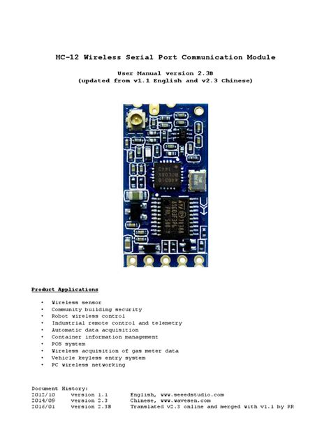 Hc 12 Wireless Serial Port Communication Module User Manual Version 2 3b Updated From V1 1