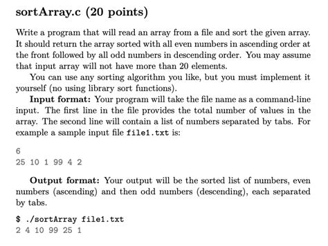Solved Sortarrayc 20 Points Write A Program That Will