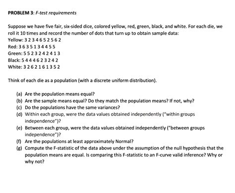 PROBLEM 3 F Test Requirements Suppose We Have Five Chegg Com