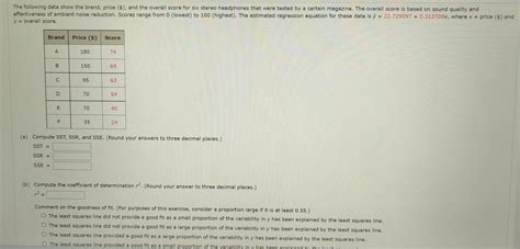 Solved Y Overall Score A Compute SST SSR And SSE Chegg