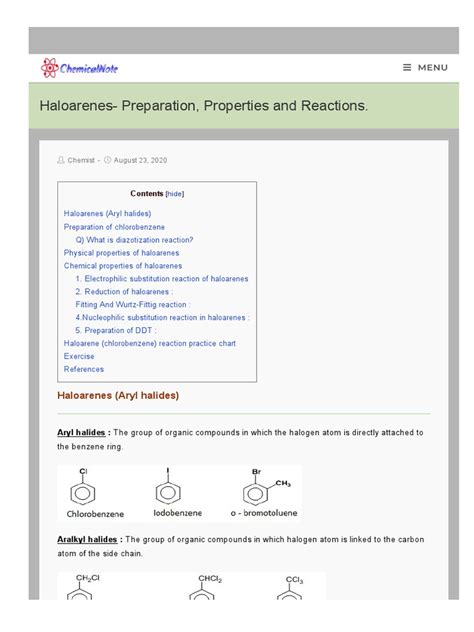 Chemicalnote Com Haloarenes Preparation Properties And Reactions Pdf