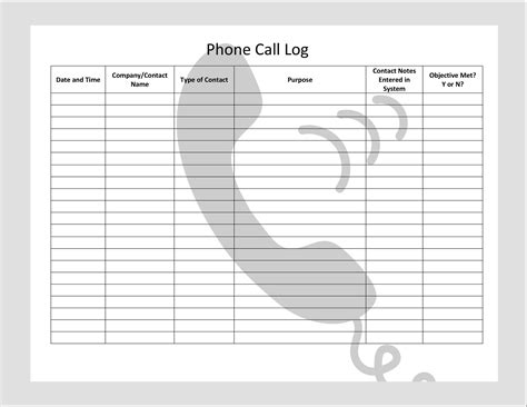 Printable Call Log Template