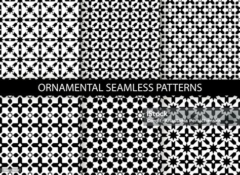 6 보편적인 다른 벡터 이음새가 없는 바둑판식 배열 본 끝없는 질감은 타일 벽지 패턴 채우기 웹 페이지 배경 표면 질감에 사용할 수 있습니다 단색 기하학적 장식품 세트입니다