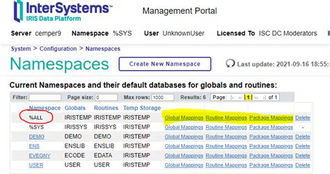 ALL Namespace Is Not Appearing In Available Namespace List InterSystems
