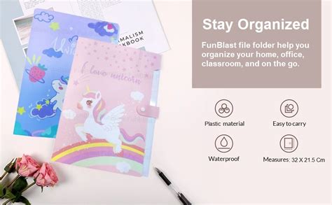 FunBlast Unicorn A4 Paper File Folder With Button Lock Pack Of 4 Pcs Unicorn Theme Certificates