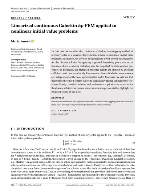 Linearized Continuous Galerkin Hp‐fem Applied To Nonlinear Initial Value Problems Request Pdf