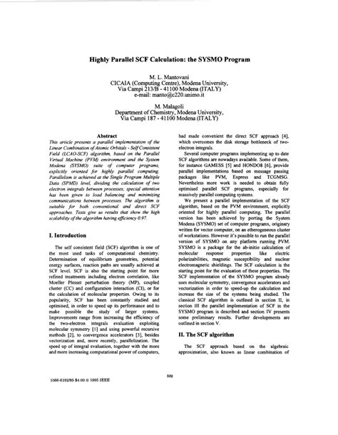 Pdf Highly Parallel Scf Calculation The Sysmo Program Pdf Highly Parallel Scf Calculation The Sysmo Program