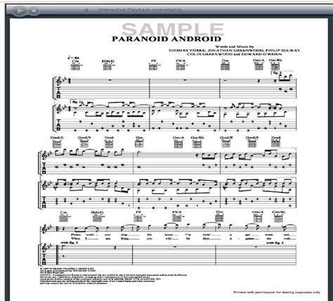 Radiohead Paranoid Android Guitar Tab Free Radiohead Guitar Tabs
