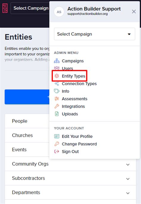 Creating Entity Types Action Builder