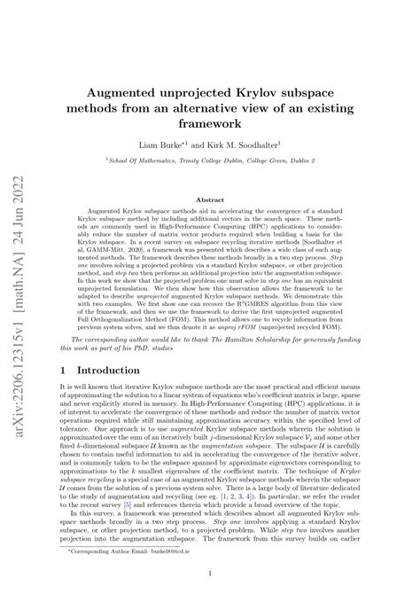 Pdf Augmented Unprojected Krylov Subspace Methods From An Alternative View Of An Existing