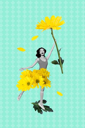 수직선 창조적 인 콜라주 포스터 젊은 행복 쾌활한 여자 잡다 데이지 꽃 국제 봄날 휴일 그림 배경 18 19세에 대한 스톡 사진 및 기타 이미지 Istock