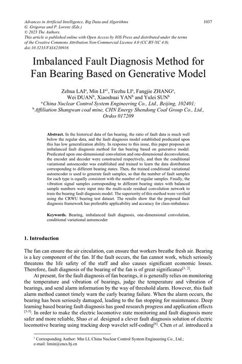 Pdf Imbalanced Fault Diagnosis Method For Fan Bearing Based On Generative Model