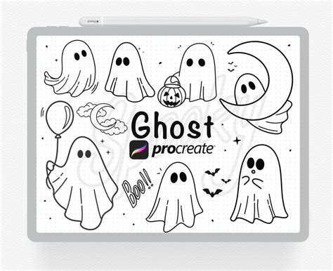 Procreate Stamp 50 Ghost Procreate Stamp Trick Or Treat Spooky Halloween Ghost Procreate