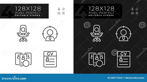 Worker Selection Process Pixel Perfect Linear Icons Set For Dark Light Mode Stock Vector