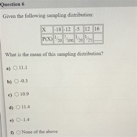 Solved Question Given The Following Sampling Distribution Chegg