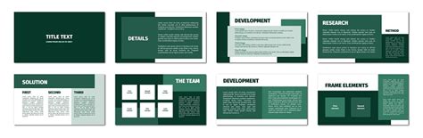 녹색 사각형 프리젠 테이션 템플릿입니다 평면 디자인 16개의 슬라이드 제목 세부 사항 개발 요소 프로세스 설명 방법론 서비스 팀 Solutionat 디자인 흰색 배경