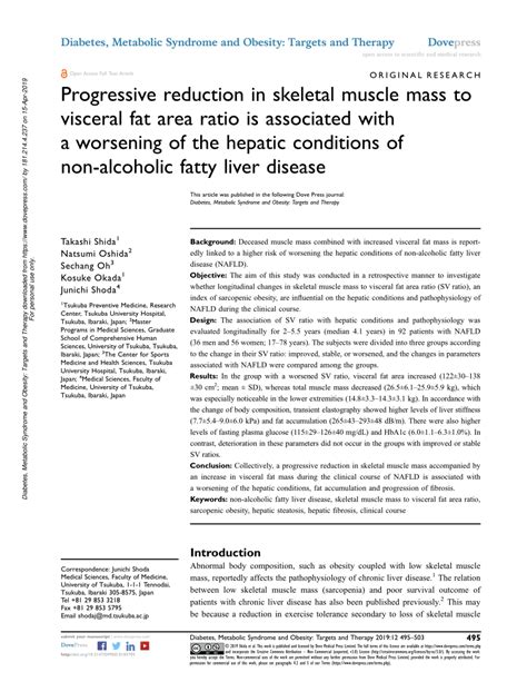 Pdf Progressive Reduction In Skeletal Muscle Mass To Visceral Fat Area Ratio Is Associated