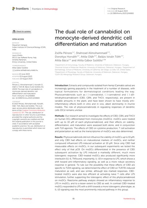Pdf The Dual Role Of Cannabidiol On Monocyte Derived Dendritic Cell Differentiation And Maturation