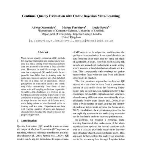 Continual Quality Estimation With Online Bayesian Meta Learning Acl Anthology