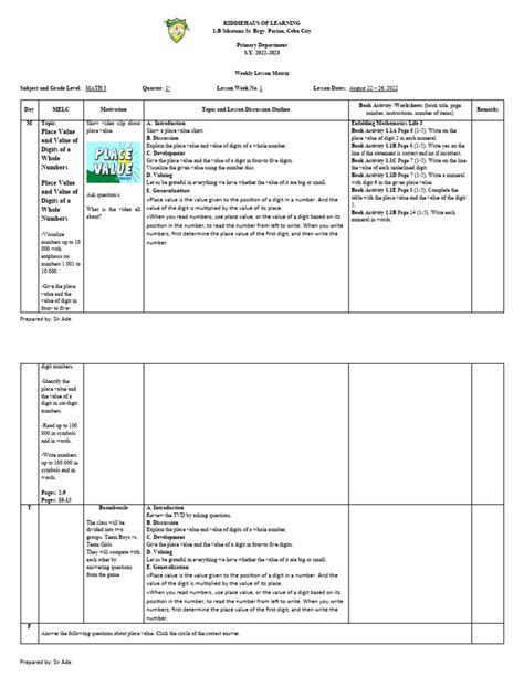 Math 3 Wlm 11 Place Value And Value Of Digits Of A Whole Numbers Done Pdf Numbers