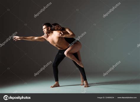 Sexy Dancers Dancing Contemporary Dark Background Copy Space Stock Photo Haydmitriy