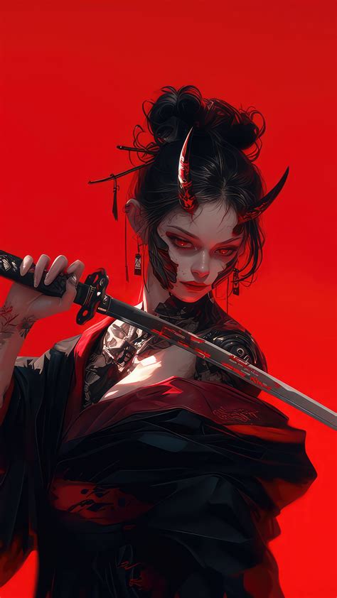 6772b Anime Girl Demon Horn Katana 4k Wallpaper 4k Hd