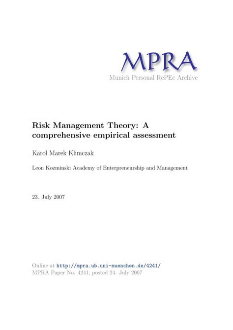 Pdf Risk Management Theory A Comprehensive Empirical Assessment Dokumentips