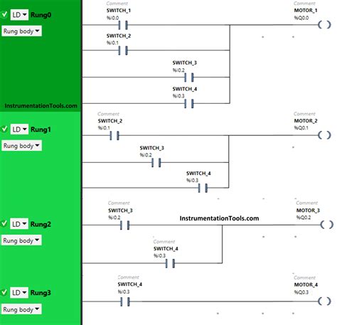 PLC Logic Example On Multiple Switches And Motors