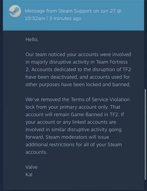 Valve Are Now Banning Tf2 Bot Hosters And Sending This Message Directly To Them Stating