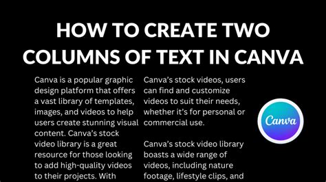 How To Create Two Columns Of Text In Canva Template Fonts