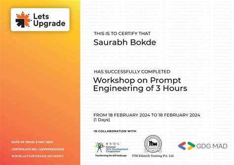 Completed A Workshop On Prompt Engineering With Letsupgrade Saurabh Bokde Posted On The Topic