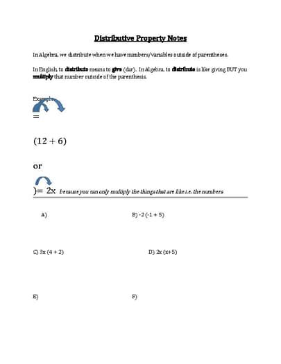 Esol Distributive Property Notes And Terms By Algebra 1 And Esol Tpt