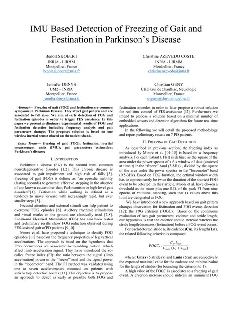 Pdf Imu Based Detection Of Freezing Of Gait And Festination In