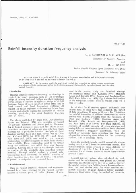 Pdf Rainfall Intensity Duration Frequency Analysis