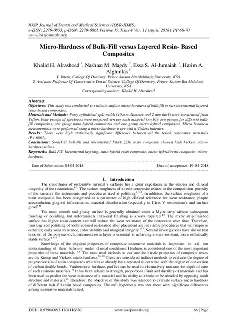 Pdf Micro Hardness Of Bulk Fill Versus Layered Resin Based Composites