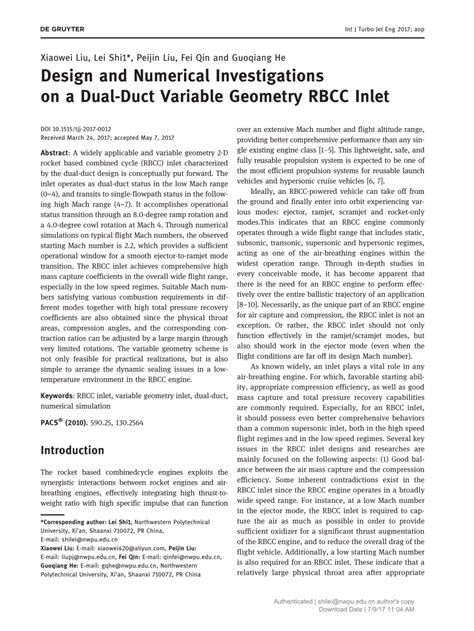 Pdf Design And Numerical Investigations On A Dual Duct Variable Geometry Rbcc Inlet