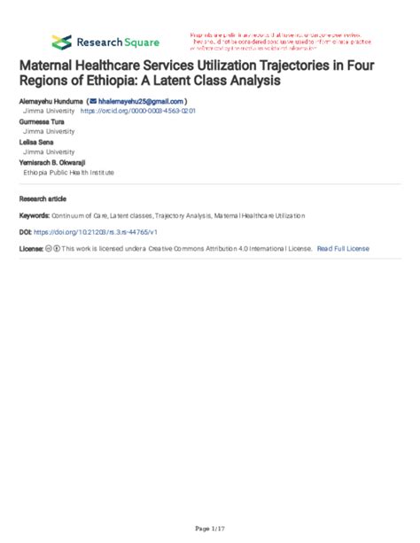 Pdf Maternal Healthcare Services Utilization Trajectories In Four Regions Of Ethiopia A